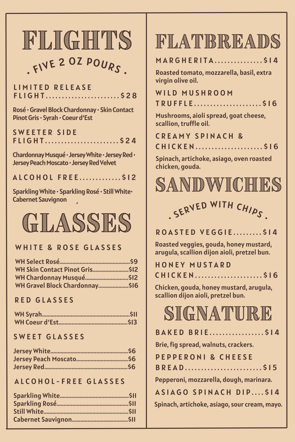 Tasting Room Menus - William Heritage Winery